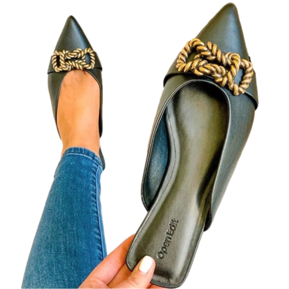 Open Edit | Shoes | Open Edit Kyla Flat Pointed Toe Slip On Black Mules ...
